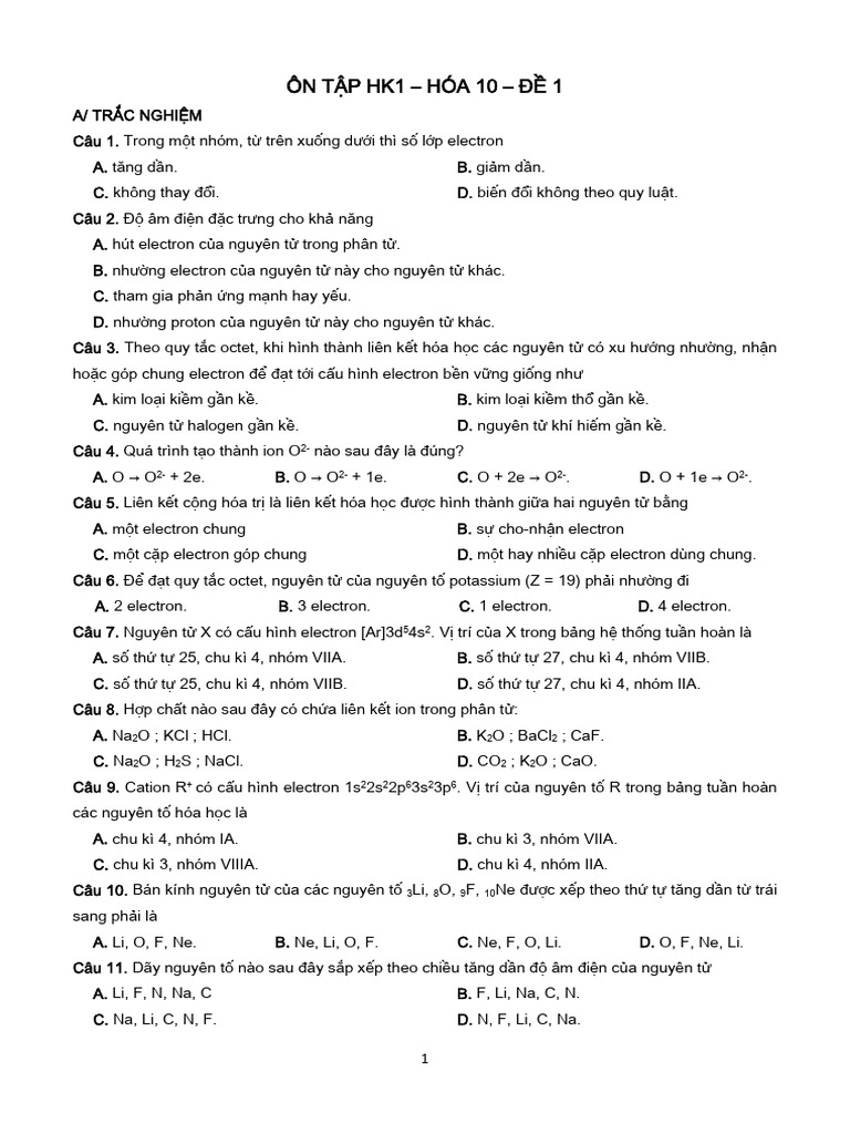 Số 1 Ôn HK1 | PDF