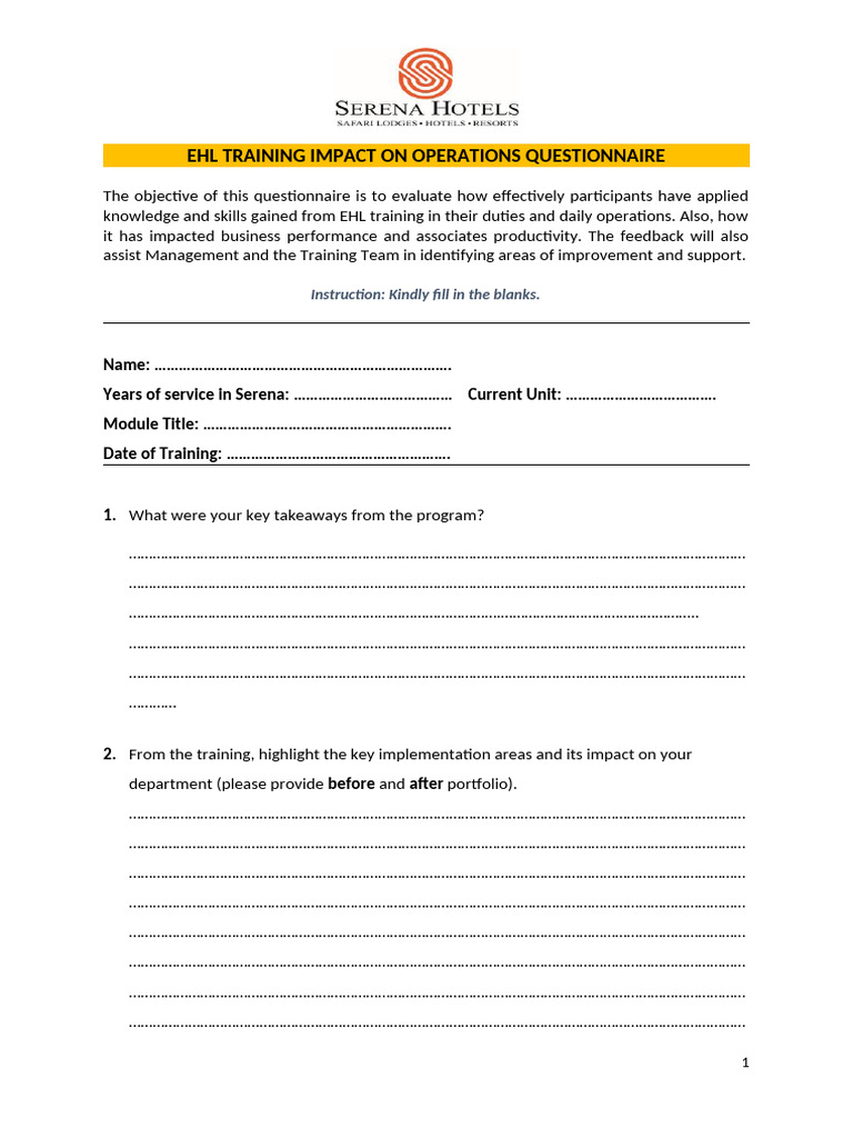 EHL Practical Arts Implementation Questionnaire. | PDF | Learning | Cognition