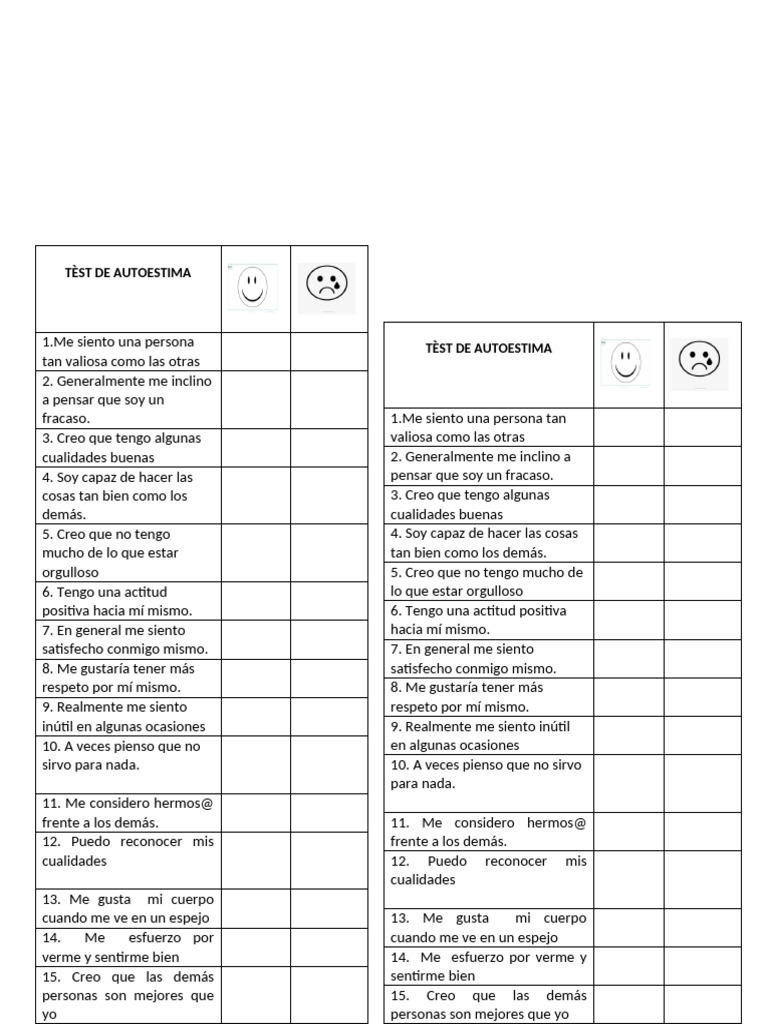 TÈST DE AUTOESTIMA | PDF