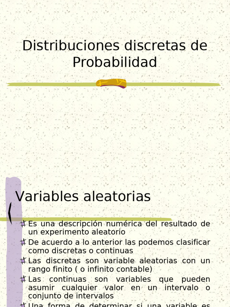 Distribuciones Discretas PPT 2015-1 | PDF | Variable aleatoria | Probabilidad