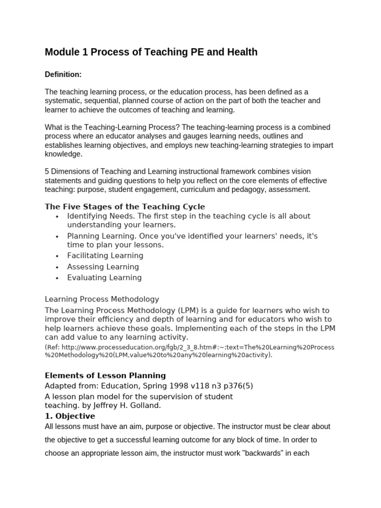 Teaching Process in PE and Health Education | PDF | Learning | Motivational