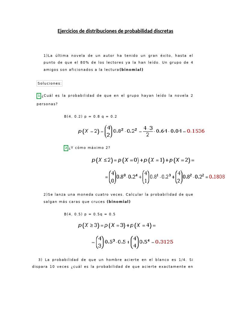 Ejemplos Dist. Discretas | PDF | Probabilidad | Matemáticas Aplicadas