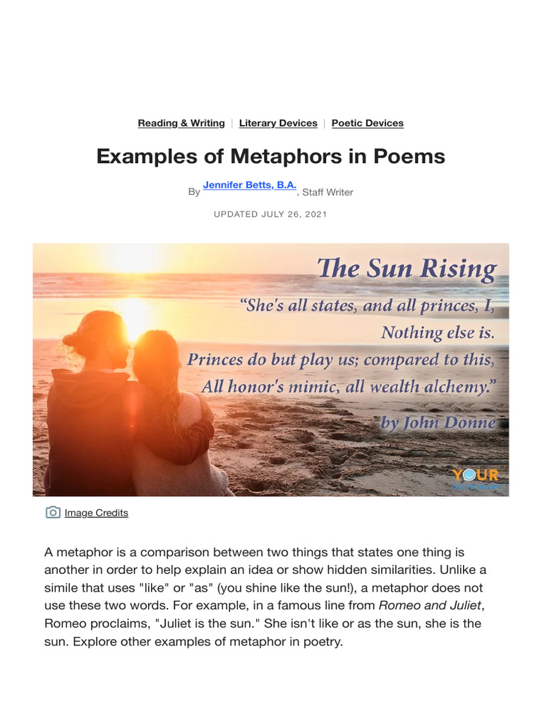 Metaphors in Poetry: Examples & Analysis | PDF | Poetry | Metaphor