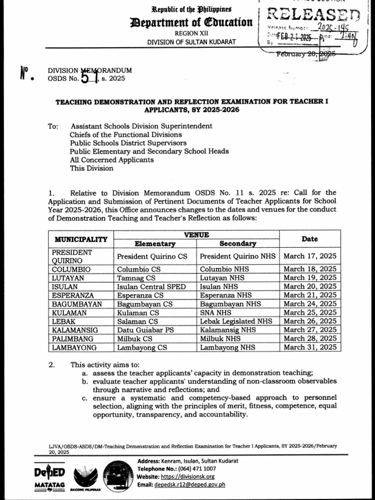 DIVISION MEMORANDUM OSDS No. 51, S. 2025 | PDF