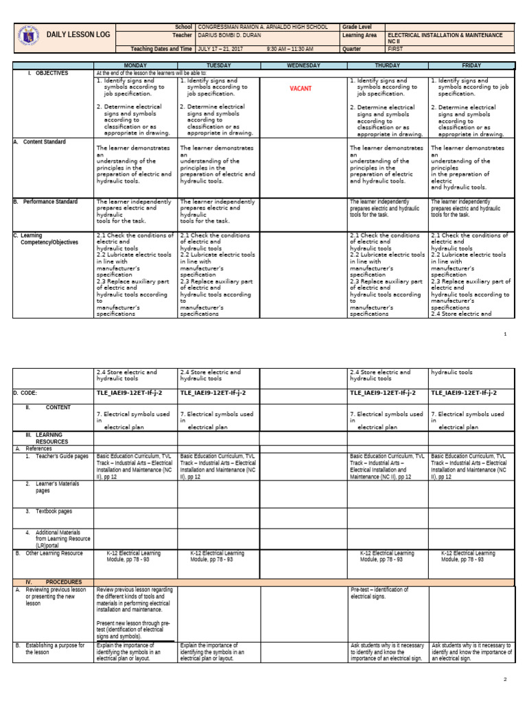 07 DLL TVL JULY 17 - 21, 2017 (Electrical Symbols) | PDF | Learning ...