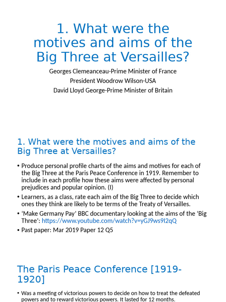 What Were The Motives and Aims of The Big Three at Versailles | PDF ...
