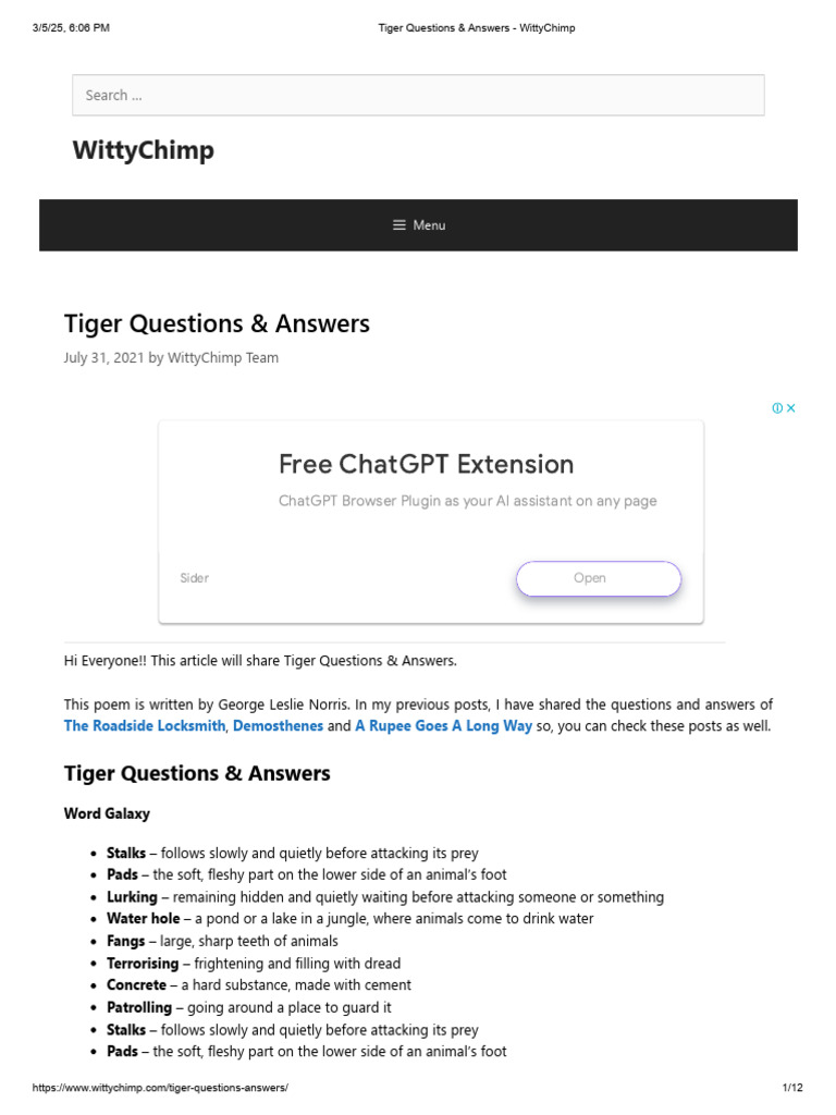 Tiger Questions & Answers - WittyChimp | PDF | Tiger