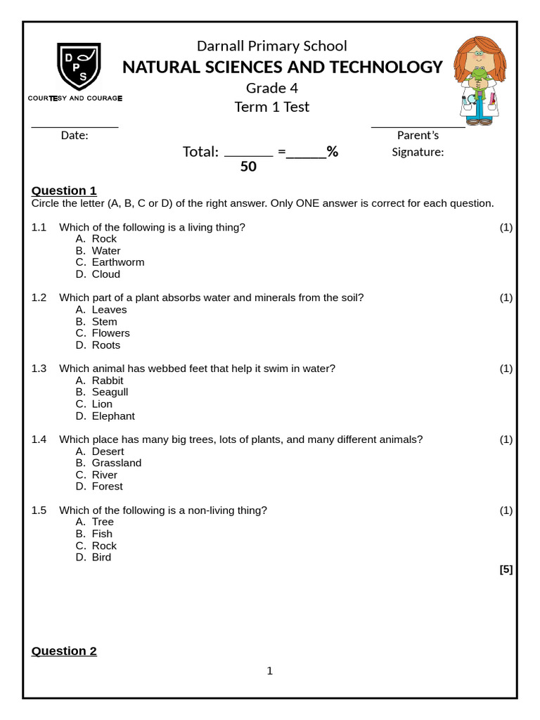 Grade 4 NS Term 1 TEst 1 | PDF | Plants | Grassland