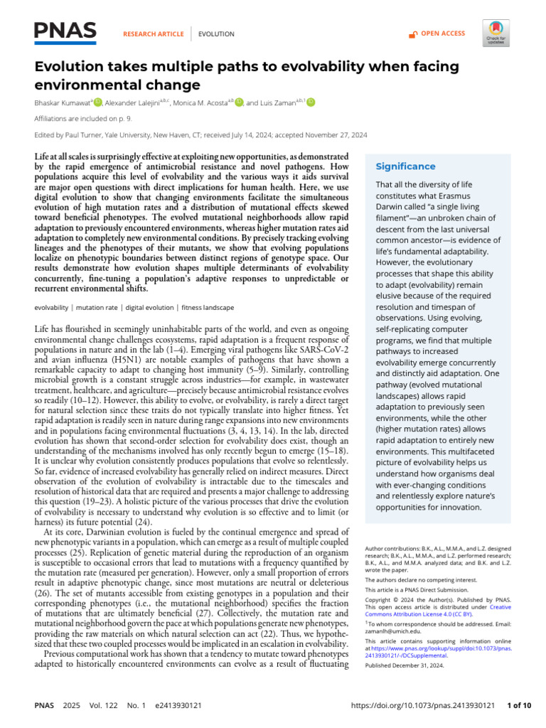 Kumawat Et Al 2024 Evolution Takes Multiple Paths To Evolvability When Facing Environmental ...