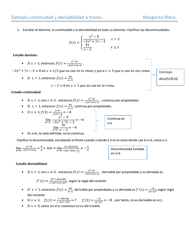 Continuidad y Derivabilidad a Trozos | PDF