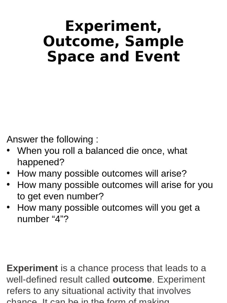 Experiment, Outcome, Sample Space and Event | PDF | Probability | Probability And Statistics