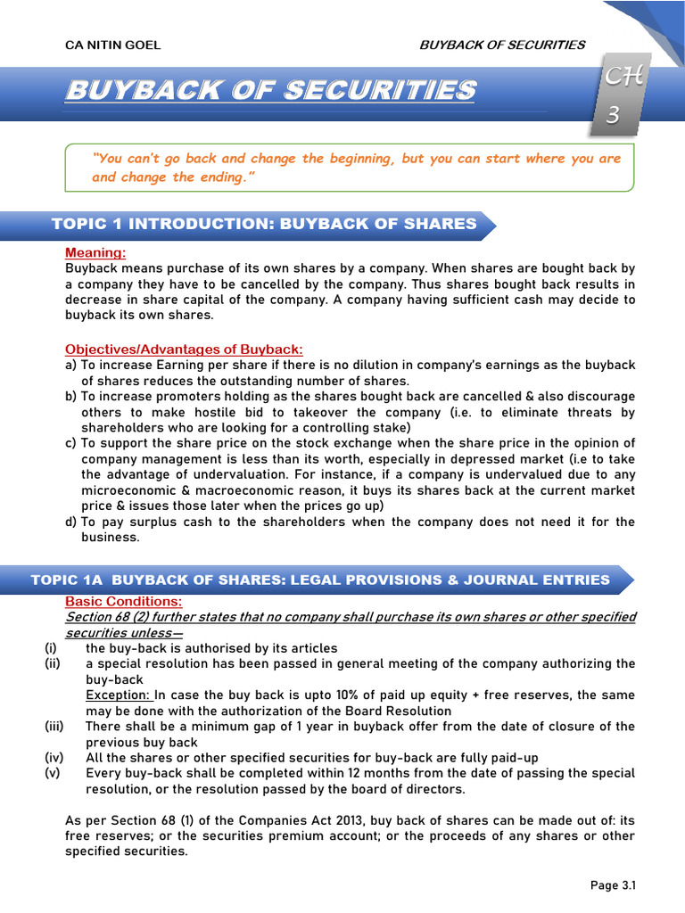 3 Buyback of Securities | PDF | Equity (Finance) | Balance Sheet