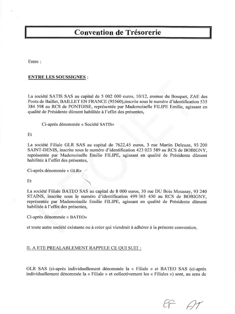 Convention de Tresorerie - 2013 - Satis GLR Bateo) 2 | PDF