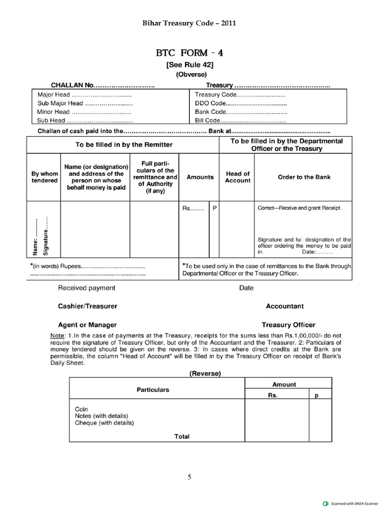 Bihar Treasury Code Form 5 | PDF