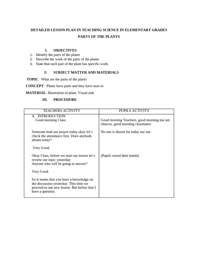Parts of Plants Lesson Plan | PDF | Plants | Flowers