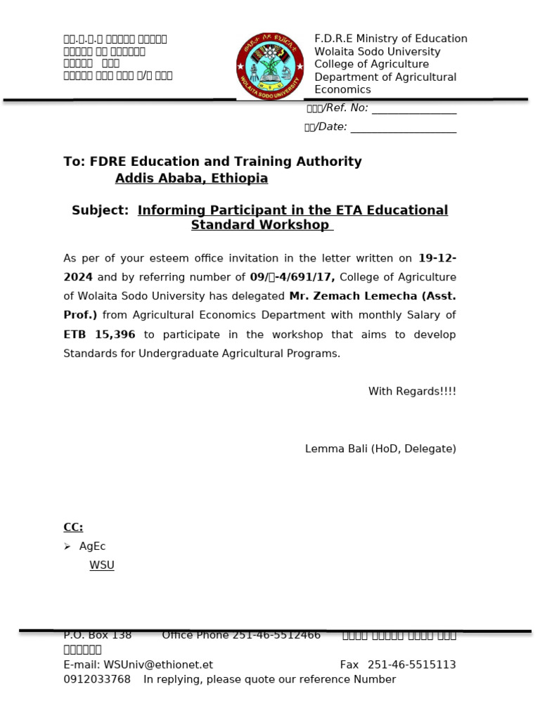 Wolaita Sodo Univ. Agri Workshop Delegate | PDF