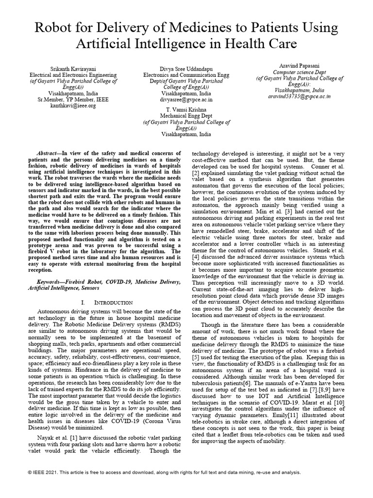 AI-Driven Robot for Hospital Medicine Delivery | PDF | Robot | Robotics