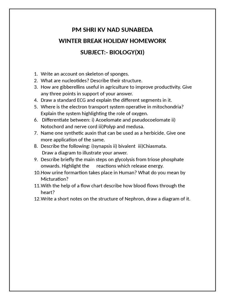 Biology Winter Break H.W | PDF