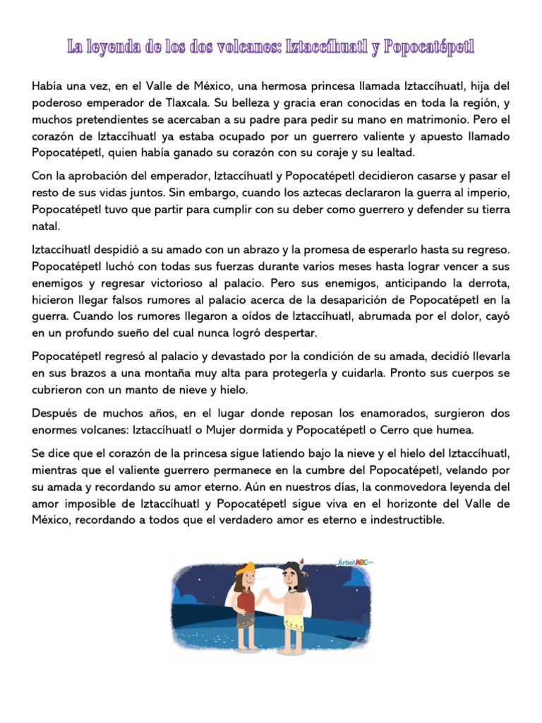 Leyenda de Popocatépetl e Iztaccíhuatl | PDF