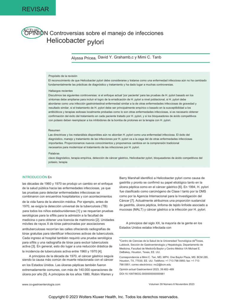 Controversies Regarding Management of Helicobacter Pylori Infections | PDF | Medicina ...