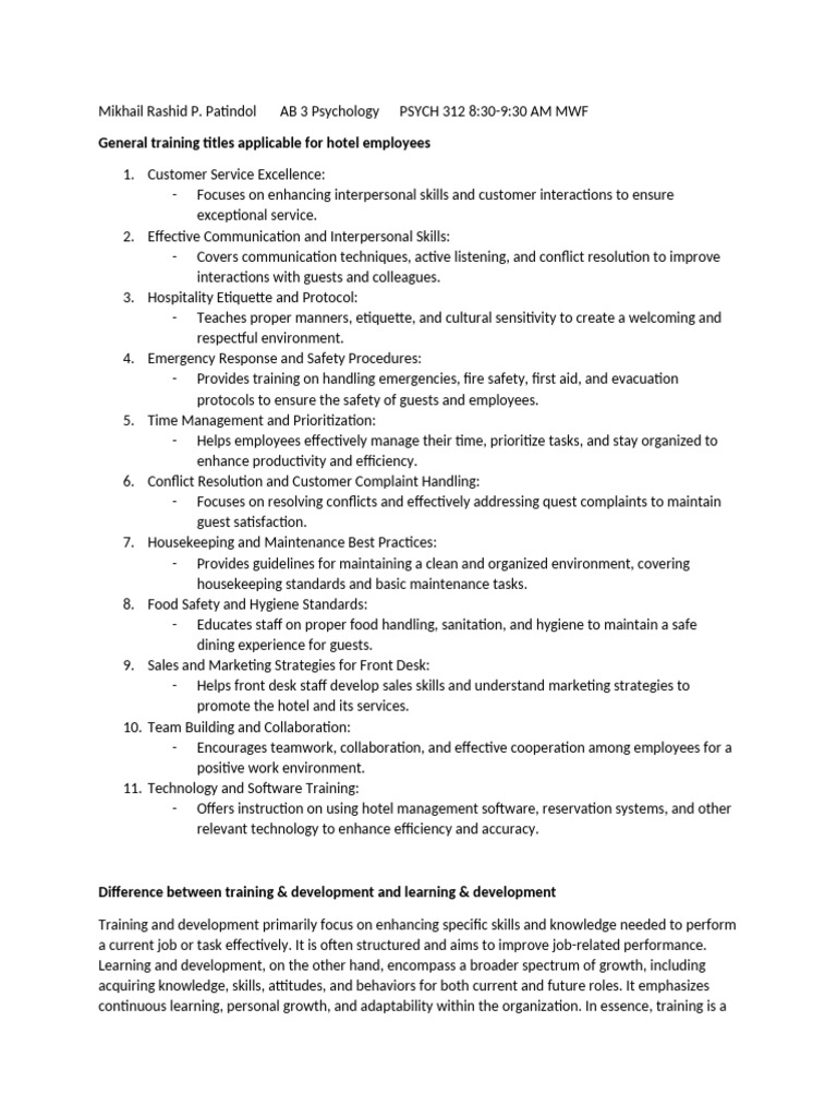 PSYCH-312-TRAINING-DEVELOPMENT-DRAFT | PDF | Learning | Etiquette