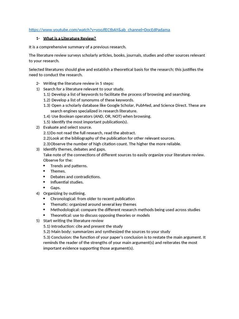 Literature Review in 5 Steps | PDF | Literature Review | Methodology