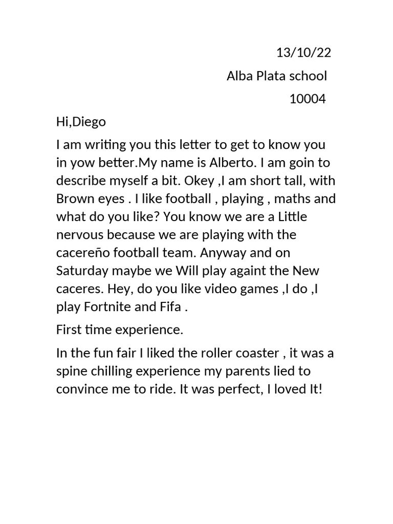 6ºB Alberto Ojalvo LETTER To Diego | PDF