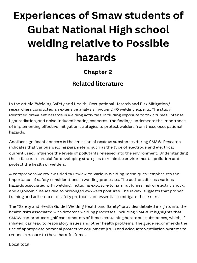 Experiences of Smaw Students of Gubat National High School Welding ...