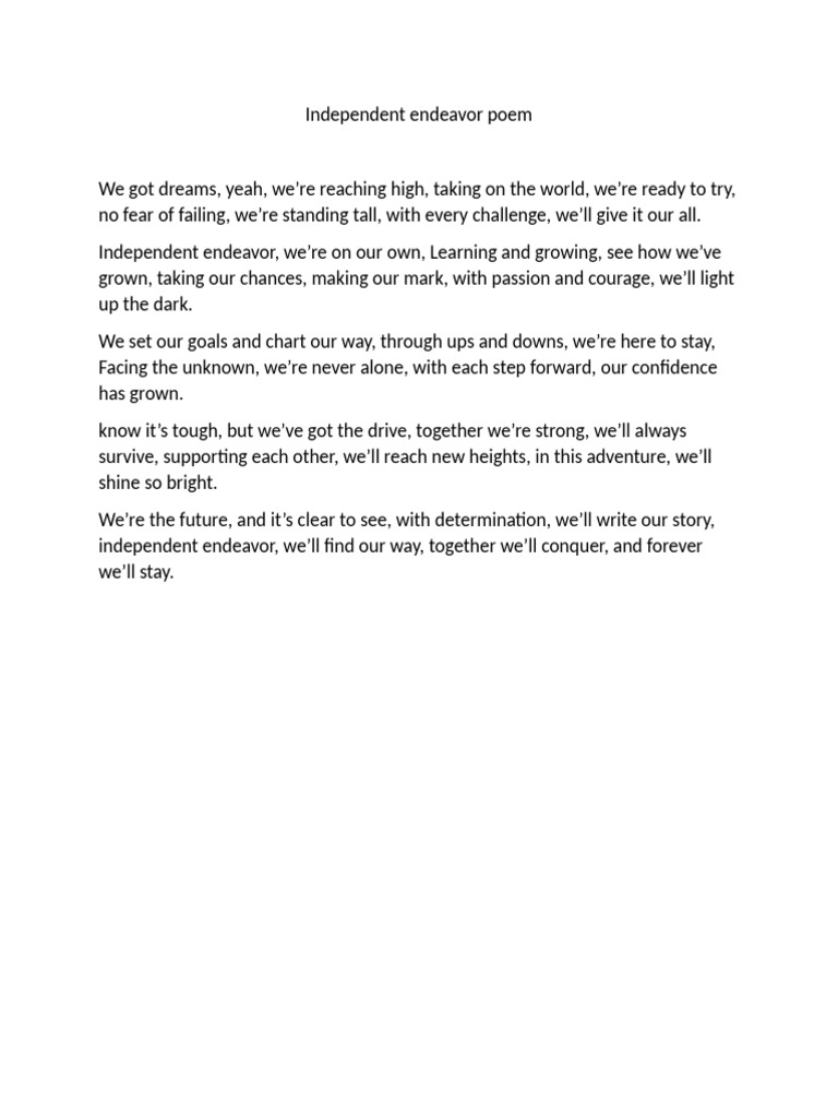Independent Endeavor Poem | PDF