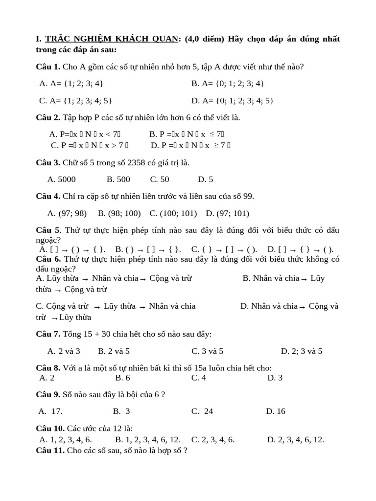 MA TRAN de DAC TA GK 1 TOAN 6 DONG PHU-BAC LY 2 | PDF