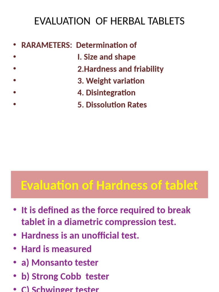 Herbal Tablet Evaluation Parameters | PDF