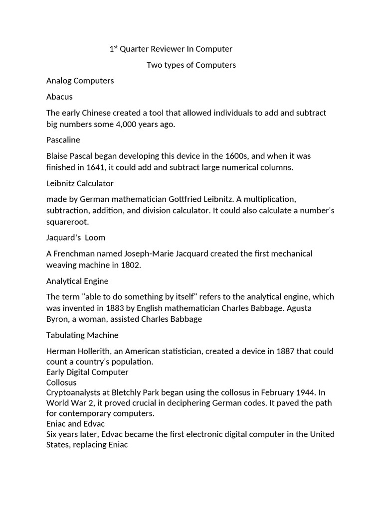1st Quarter Reviewer in Computer | PDF | Computer Data Storage | Input/Output