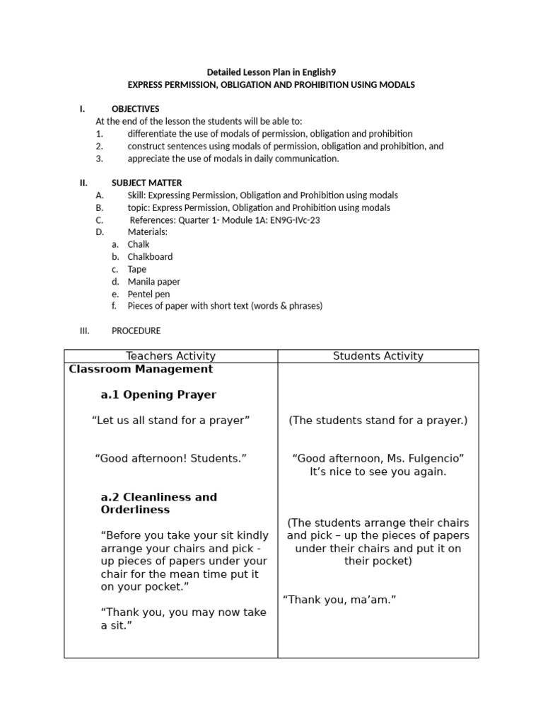 Detailed Lesson Plan in English9 modals | PDF | Semantic Units | Semantics