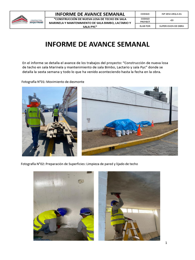 Informe semanal N06-CONSTRUCCIÓN DE NUEVA LOSA DE TECHO EN SALA ...