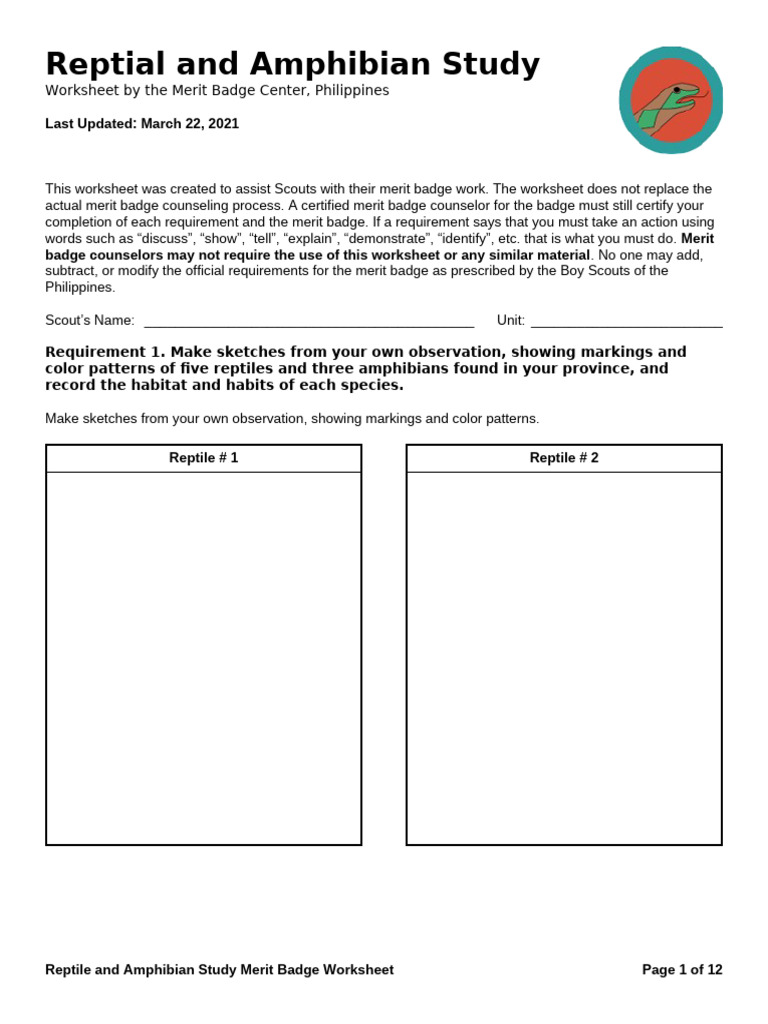 Reptile and Amphibian Merit Badge Guide | PDF | Amphibian | Reptile