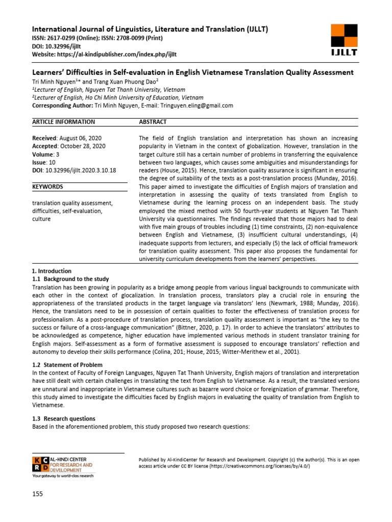 Nguyen - 2020 - Difficulties in E - V Translation Quality Assessment ...
