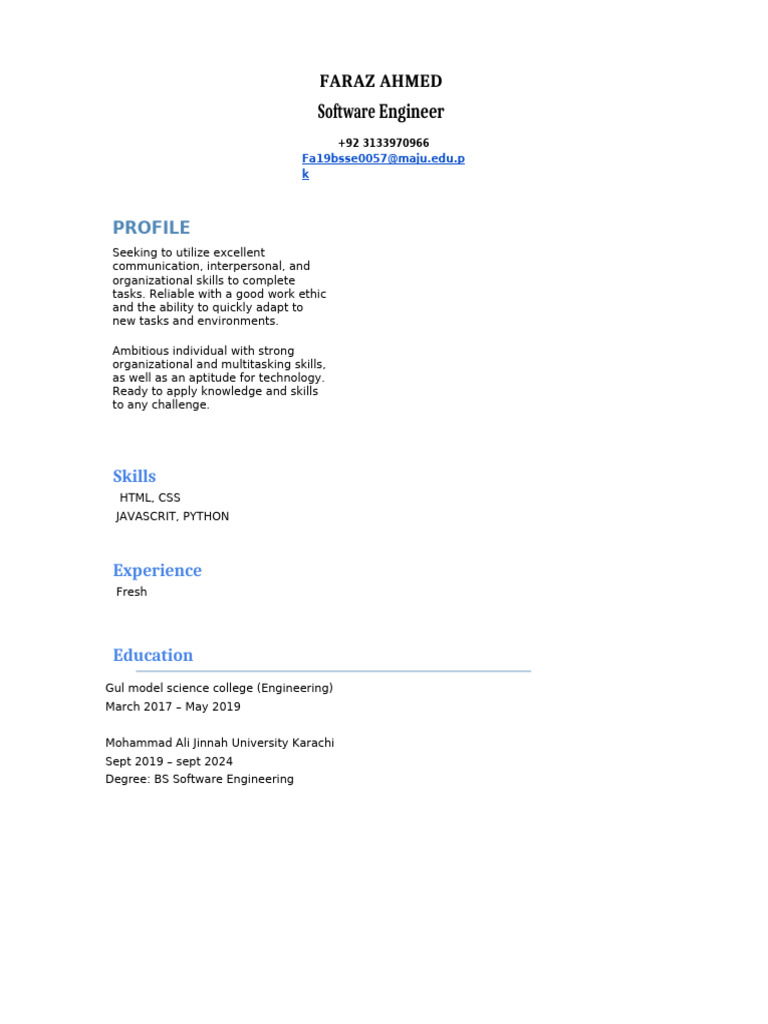 Aspiring Software Engineer Profile | PDF