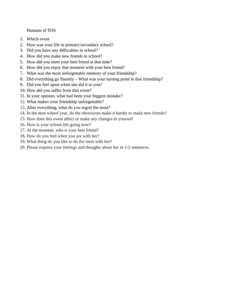 Humans of TOS_Questions | PDF