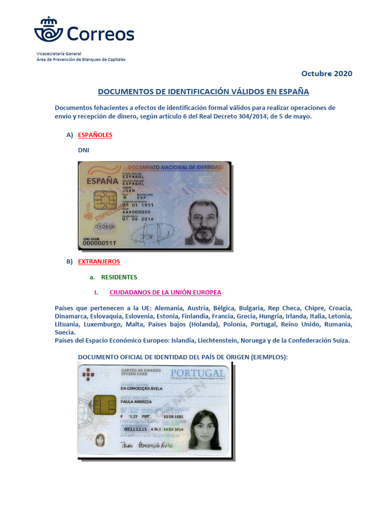 Octubre 2020 Documentos de Identificación Válidos en España | PDF | Gobierno y personalidad