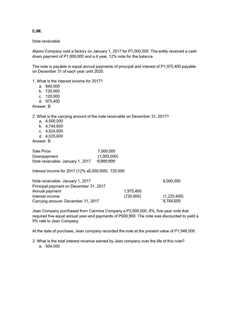 Note Receivable Calculations and Analysis | PDF | Present Value | Interest
