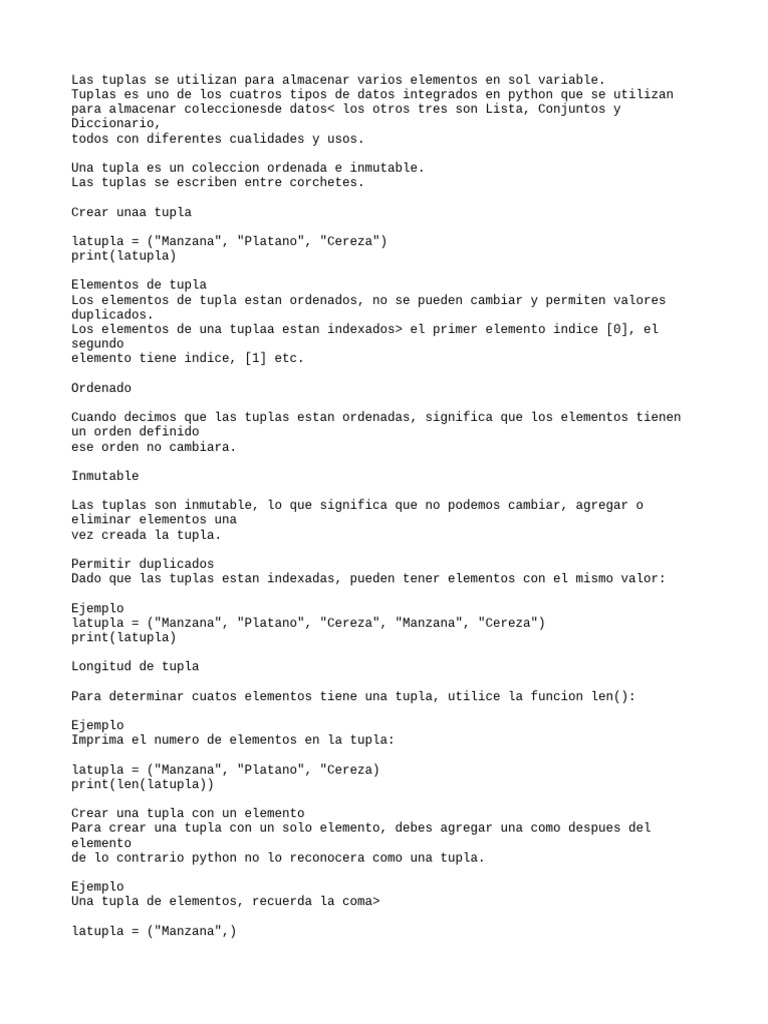 1.tuplas de Python | PDF | Python (lenguaje de programación) | Tipo de datos