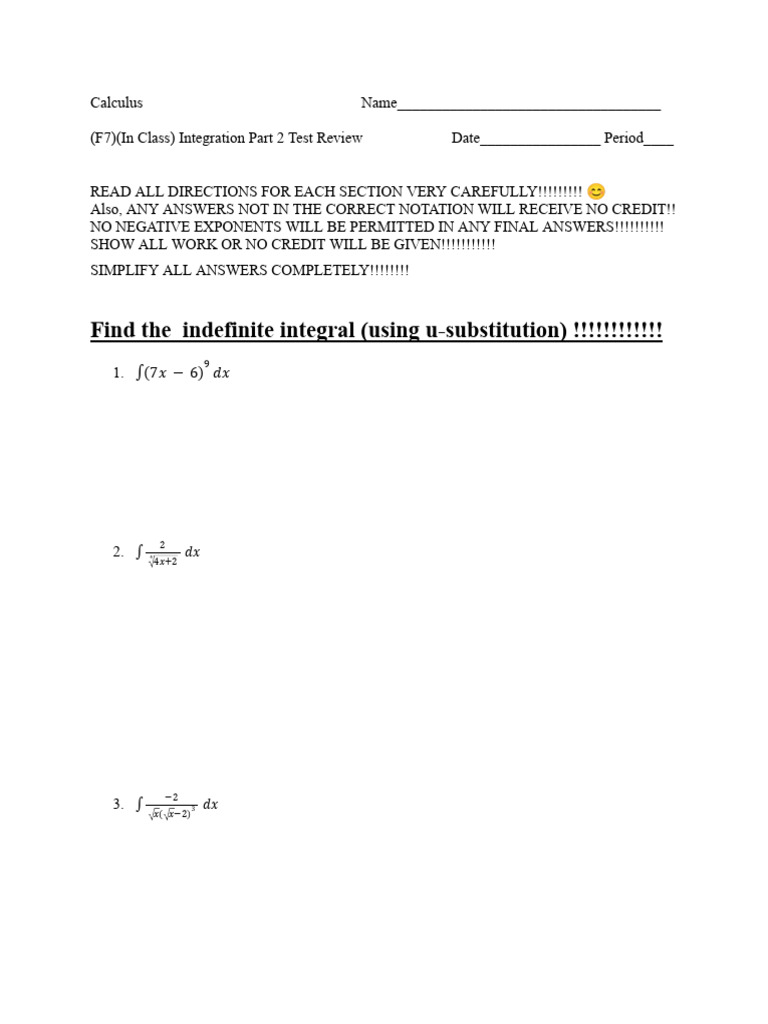 Unit 4 Part 2 Review Integrals | PDF