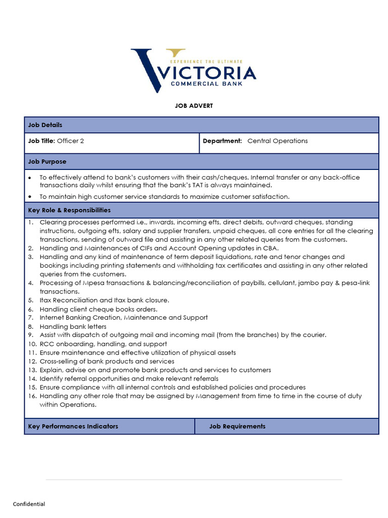 Job Vacancy - Central Operations - VCB | PDF | Banks | Cheque