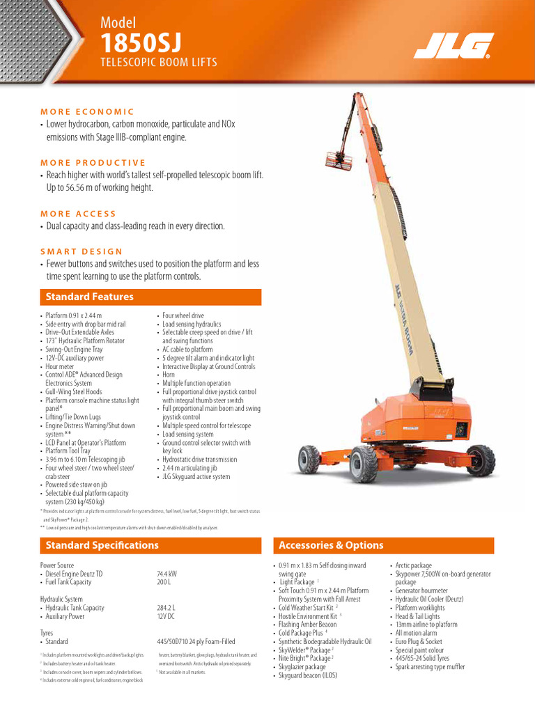 JLG 1850SJ Specification Sheet En | PDF | Axle | Vehicles