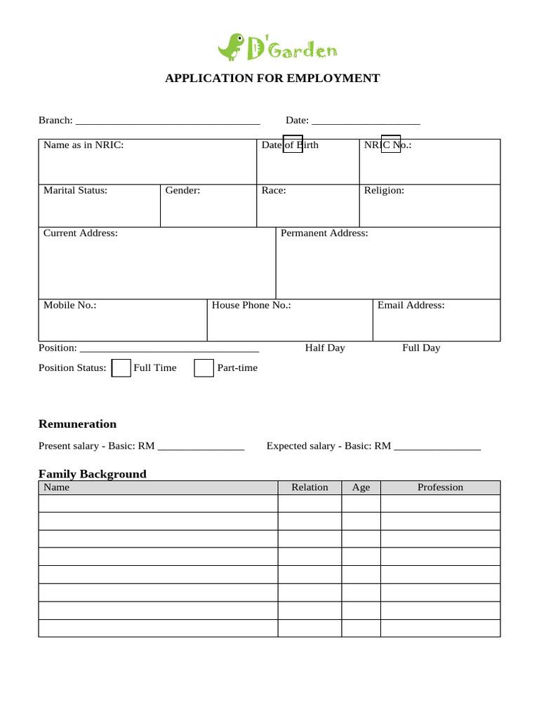 Employment Application Form Template | PDF