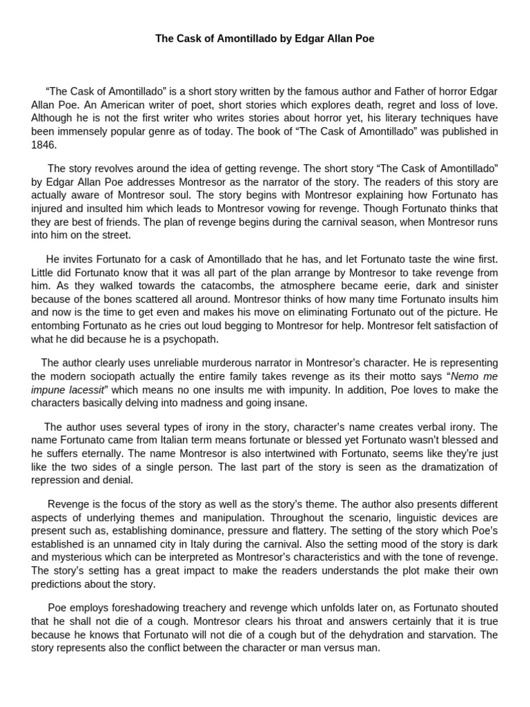 The Cask of Amontillado by Edgar Allan Poe | PDF