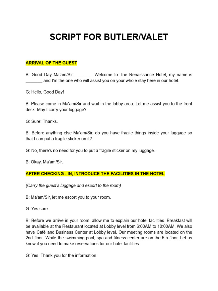 Script For Housekeeping 1 | PDF | Hotel