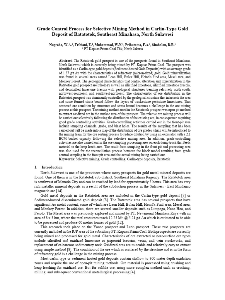 Grade Control Process For Selective Mining Method in Carlin-Type Gold ...