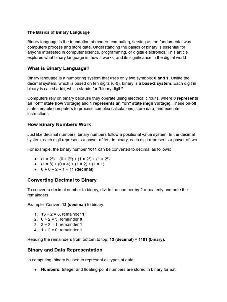Understanding Binary Language Basics | PDF | Computer Architecture ...