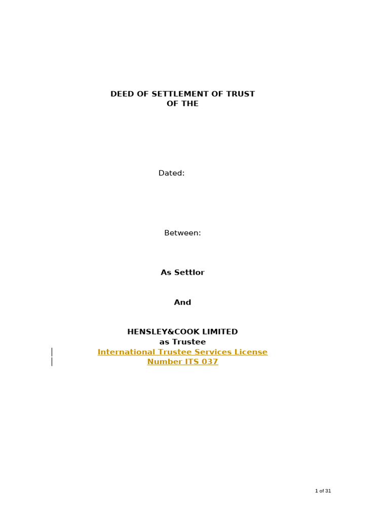T 180624 Trust Deed Template | PDF | Trustee | Indemnity